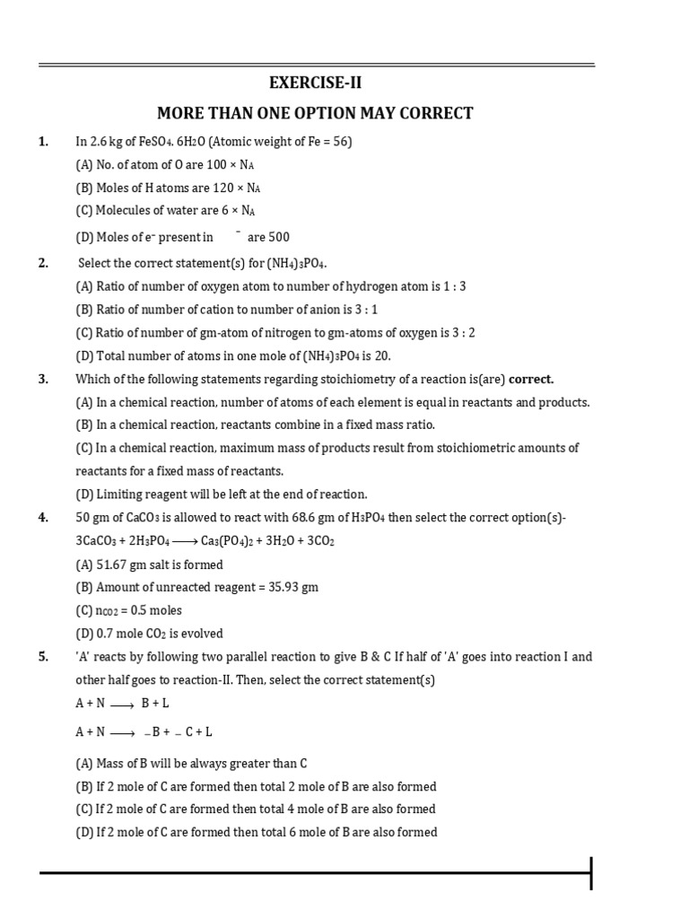 Sheet-01 (Mole Concept) 527051 Crwill | PDF | Stoichiometry | Mole (Unit)