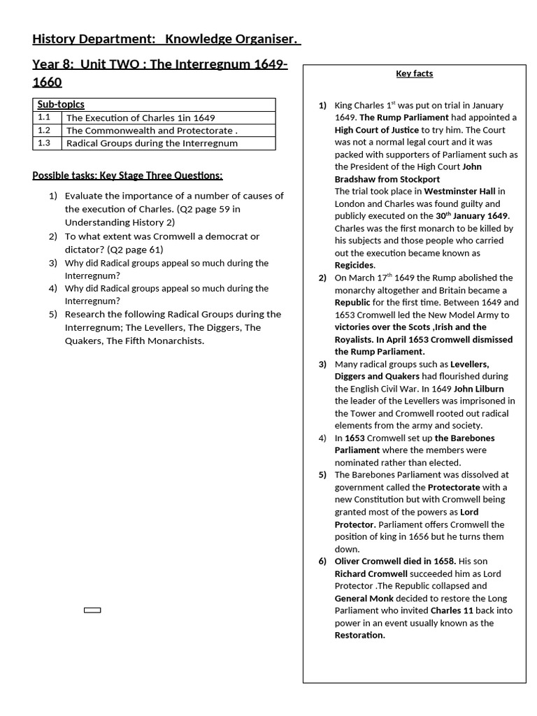 4 Interregnum 1649 1660.286626636 | PDF | Oliver Cromwell | Government Institutions