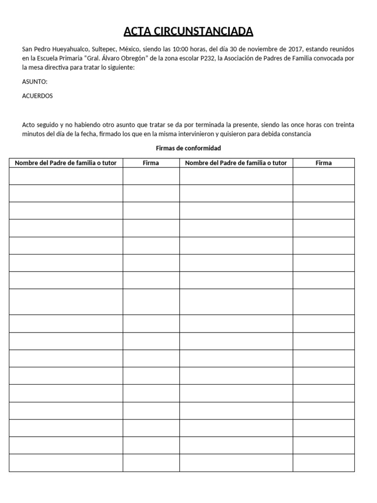 Acta Padres de Familia | PDF