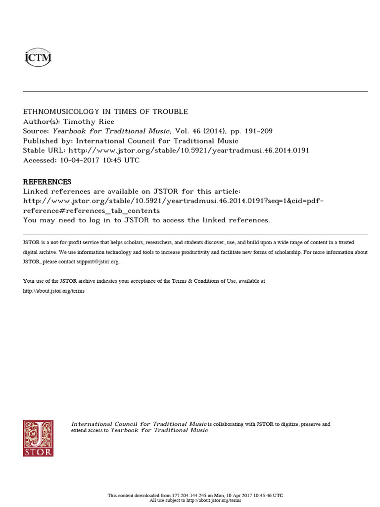 Timothy Rice. Ethnomusicology in Times of Trouble | PDF | Chess ...