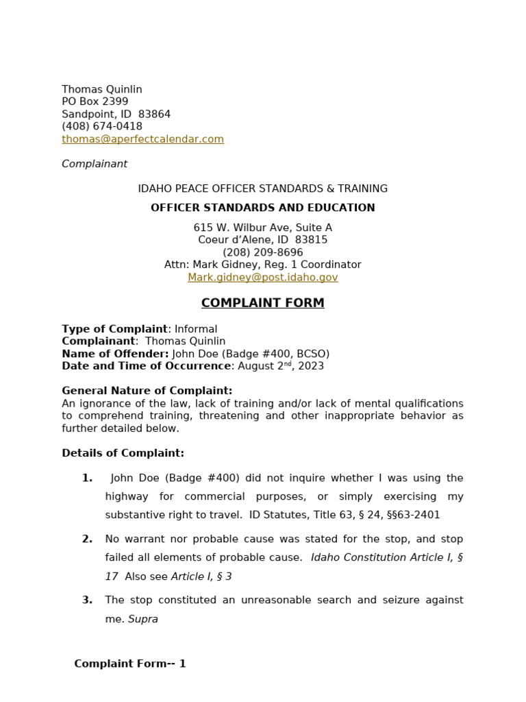 Peace Officer Admin Complaint V3 | PDF | Legal Procedure | Justice