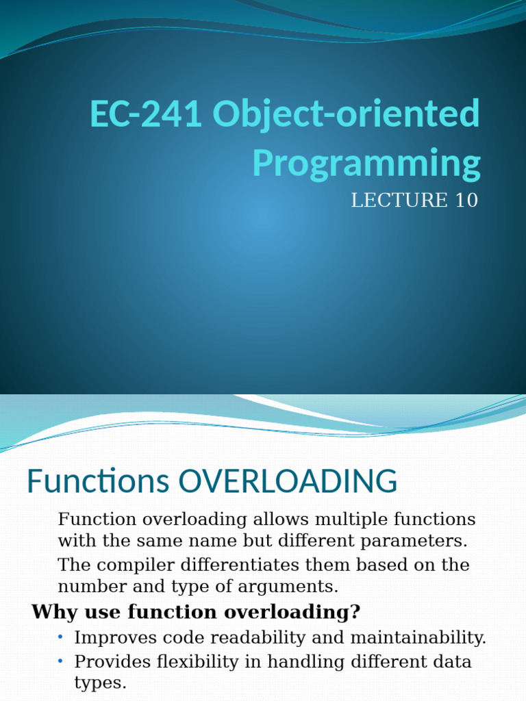 Lecture 10 - Function Overloading | PDF