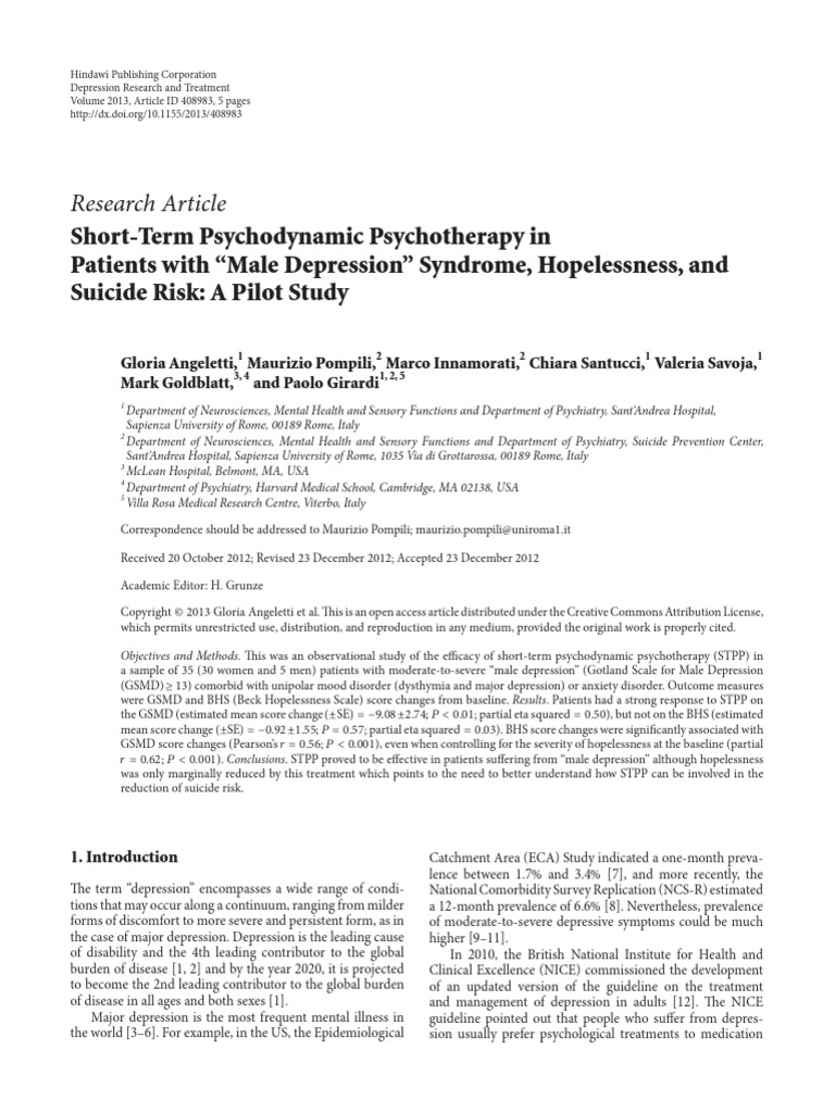 Short Term Psychodynamic Psychotheray-Pilot Survey | PDF | Major ...