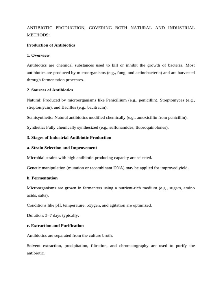 Antibiotic Production Methods Overview | PDF