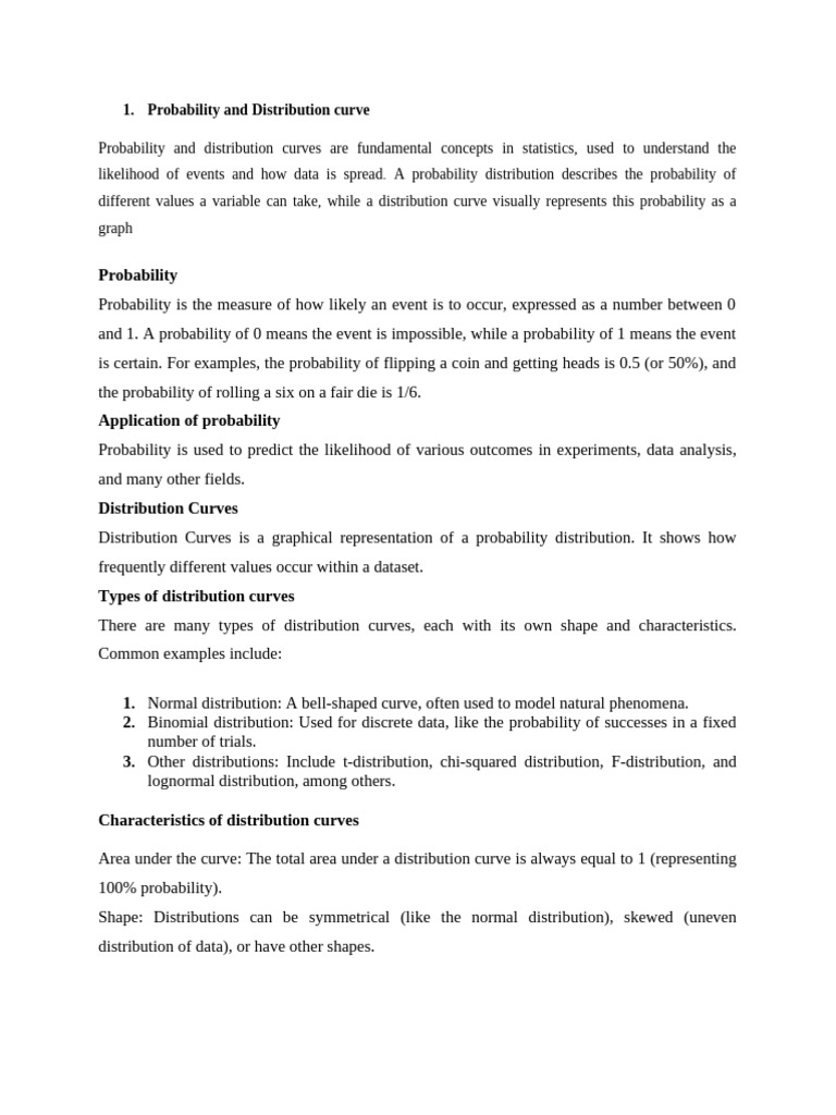 Probability and Distribution Curve | PDF | Probability Distribution ...
