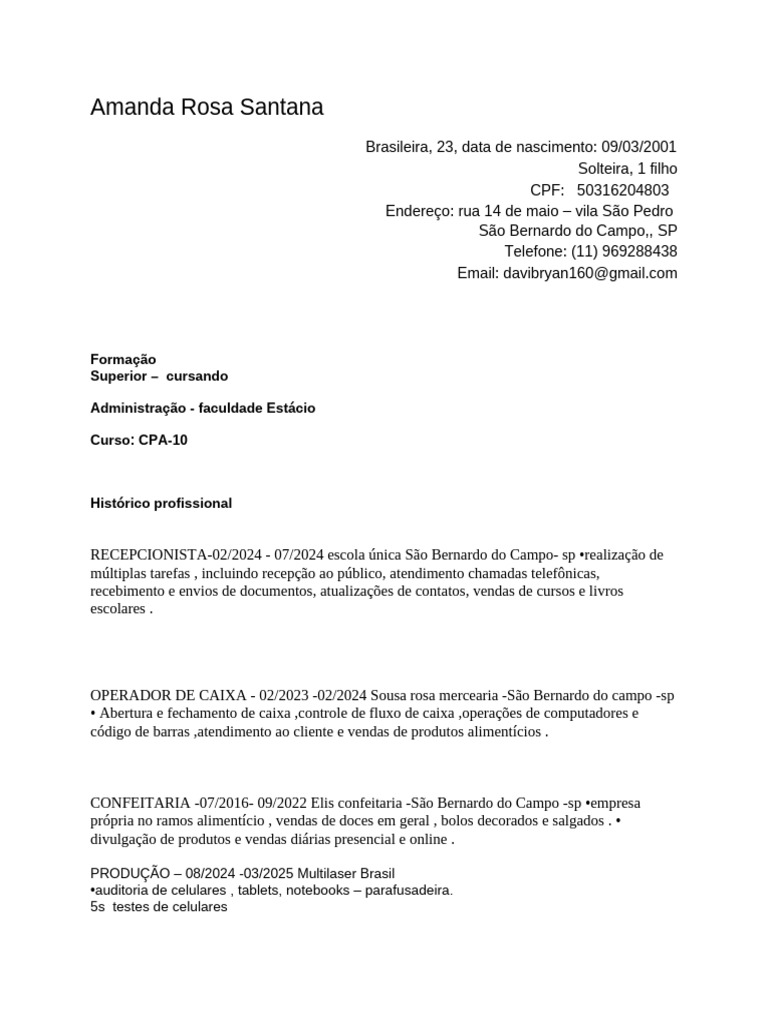 CV - Amanda Rosa Santana | PDF