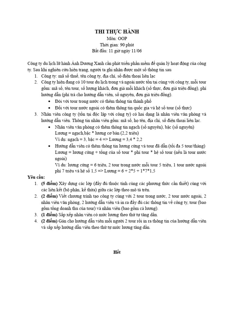 Thi TH C Hành OOP | PDF