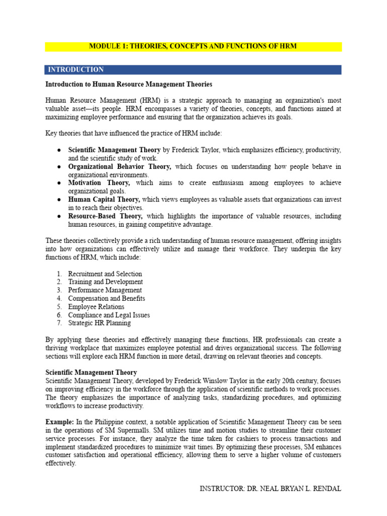 Overview of HRM Theories and Functions | PDF | Human Resource ...