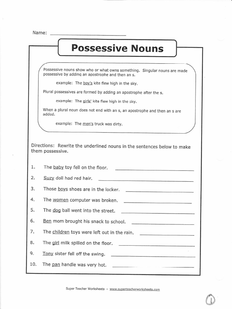 Possessive Nouns Practice | PDF