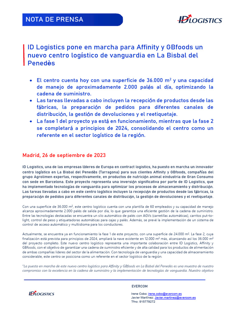 NDP Id-Logistics Affinity Def | PDF | Cadena de suministro | Paleta