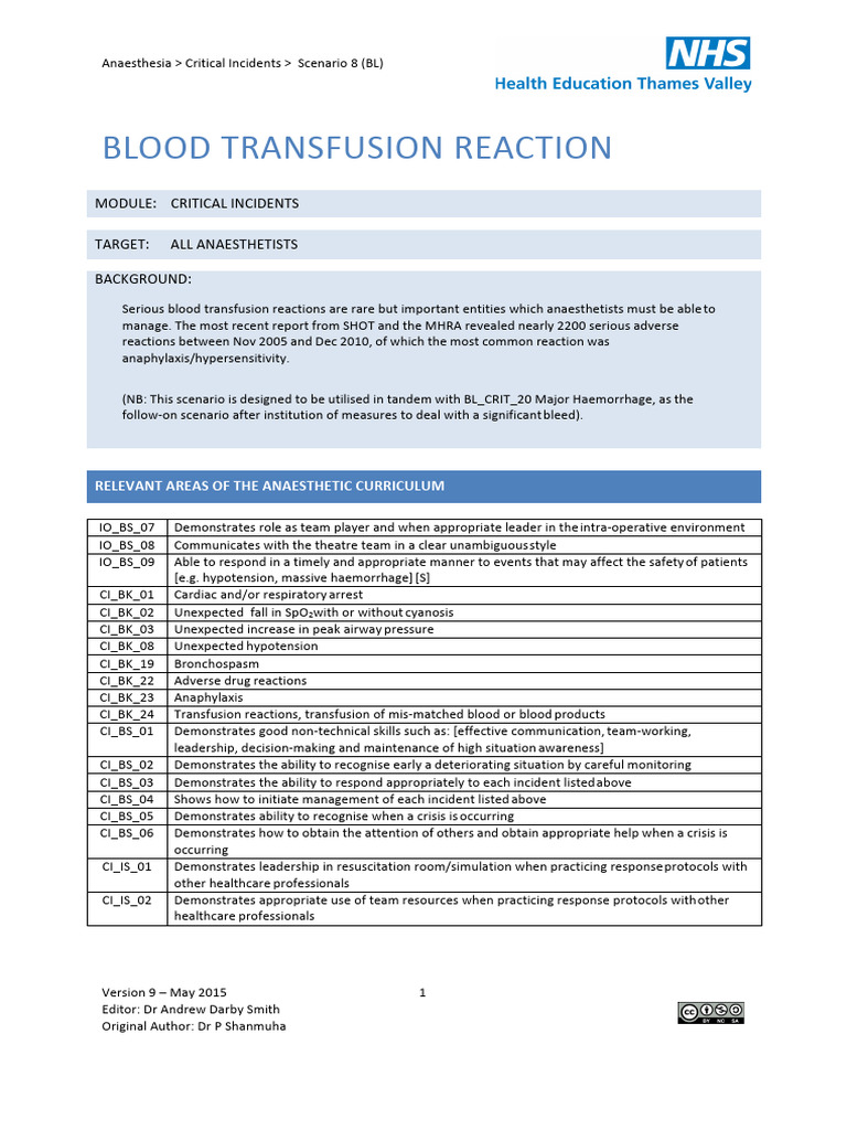 Blood Transfusion Reaction | PDF | Blood Transfusion | Bleeding