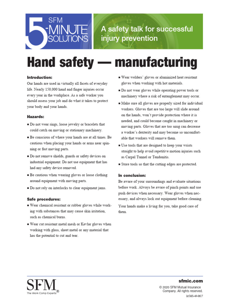 Five Min Hand Safety Manufacturing | PDF | Glove | Hand