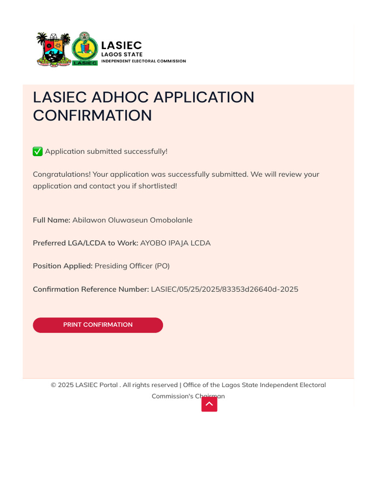 LASIEC Ad-Hoc Recruitment Confirmation | PDF