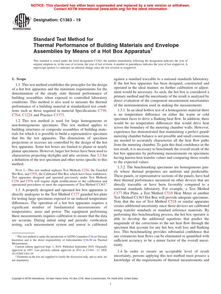 ASTM C1363: Hot Box Thermal Testing | PDF | Heat Transfer | Building ...