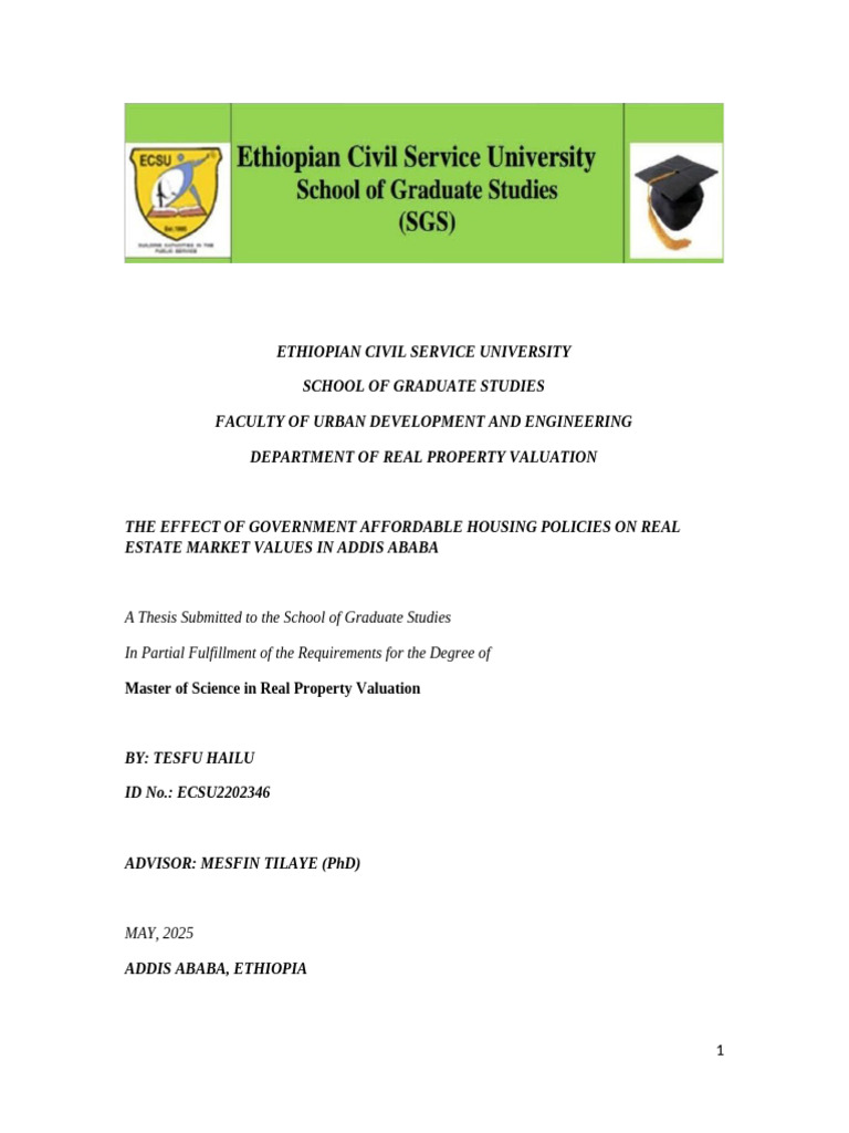 Tesfu Hailu Revised RPV Thesis | PDF | Thesis | Public Housing