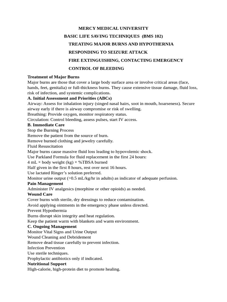 Bms 102, Treating Major Burns and Hypothernia | PDF | Burn | Bleeding