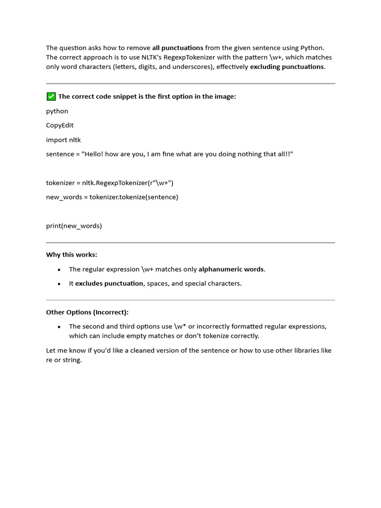 The Question Asks How To Remove All Punctuations From The Given | PDF