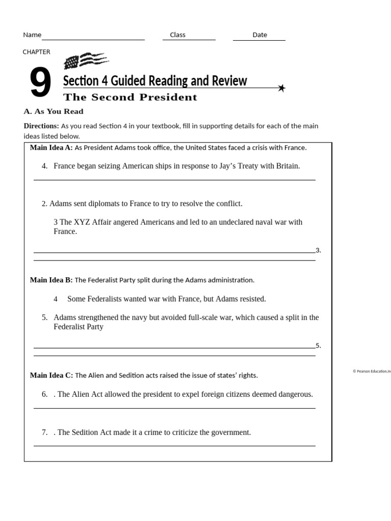 C9S4 Guided Reading and Review The Second President | PDF