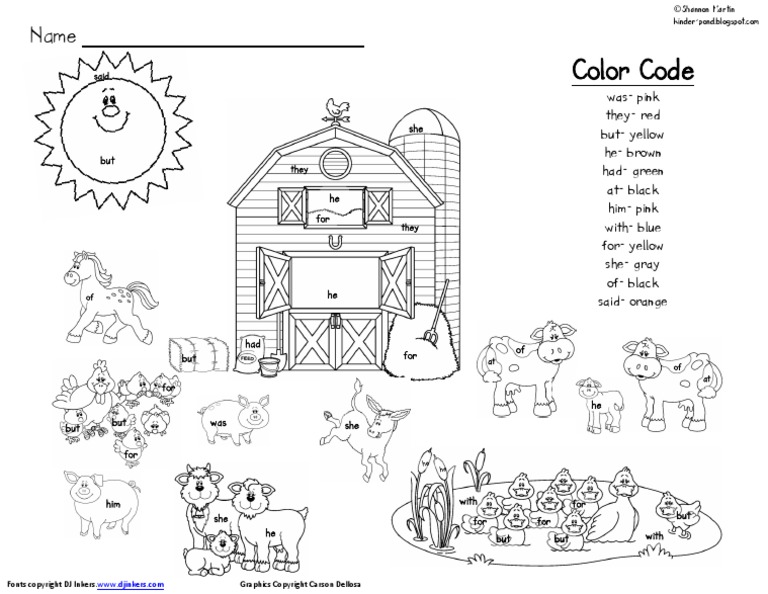 Farm Sight Word Color by Code | PDF