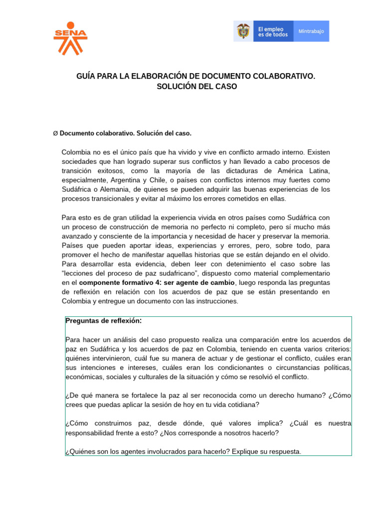 Anexo 8 Documento Colaborativo Solucion Del Caso 240201526 AA6 EV01 | PDF | Paz | Colombia