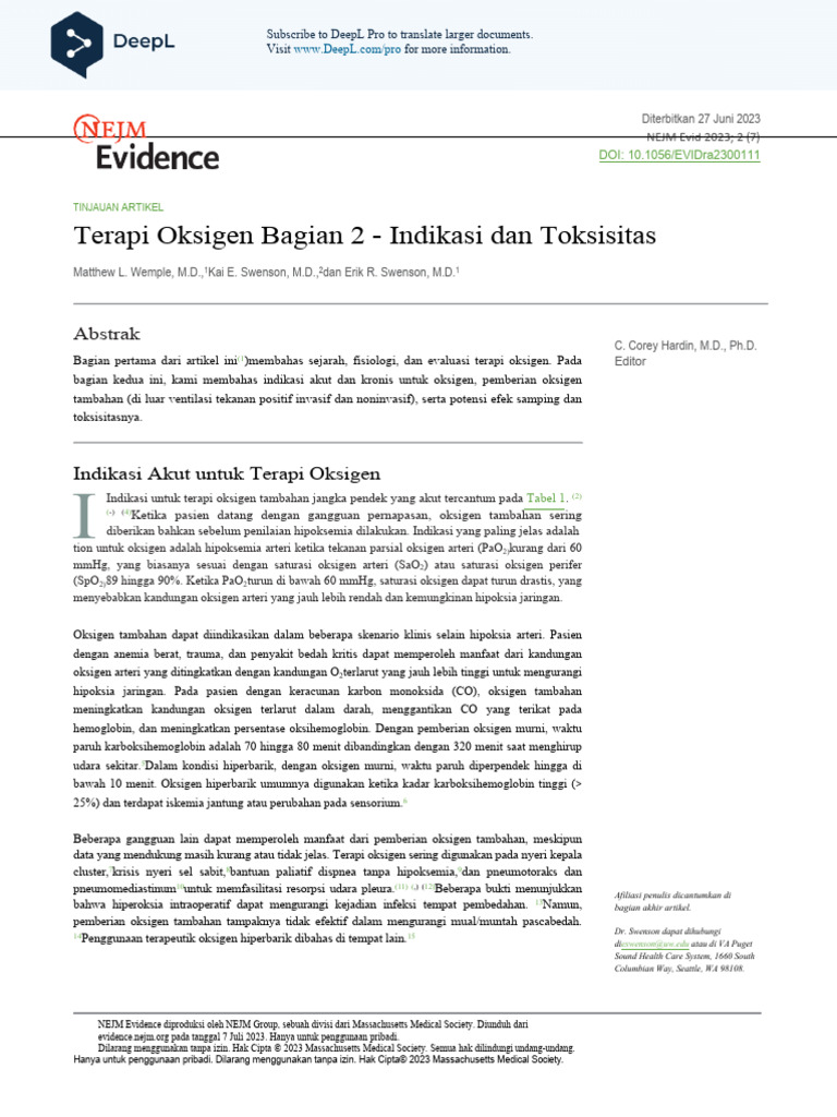 Indikasi dan Toksisitas Terapi Oksigen | PDF