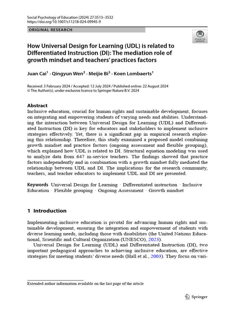 2024 How Universal Design For Learning (UDL) Is Related To Differentiated Instruction (DI) The ...