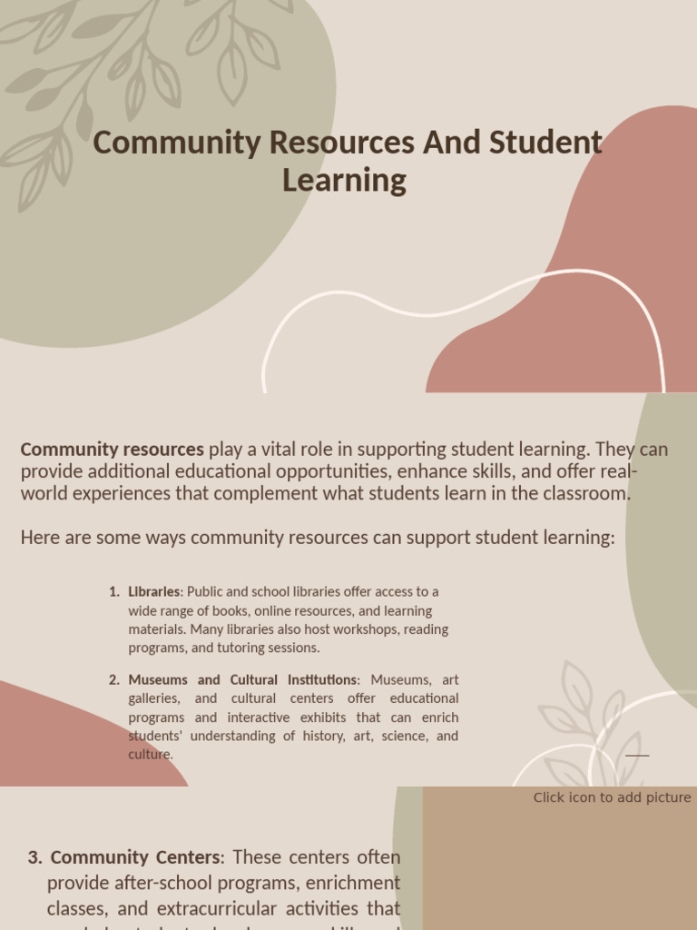 Community Resources and Student Learning | PDF | Cognition | Communication