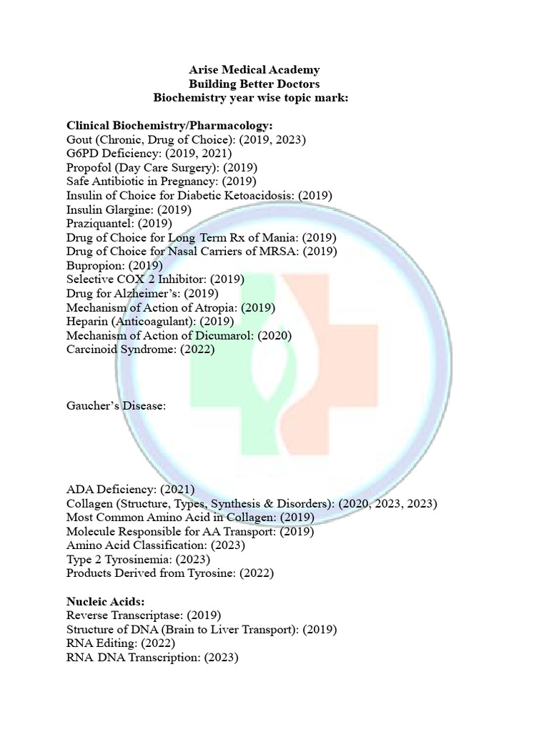 Arise Biochemistry Yearwise Mark | PDF | Metabolism | Vitamin