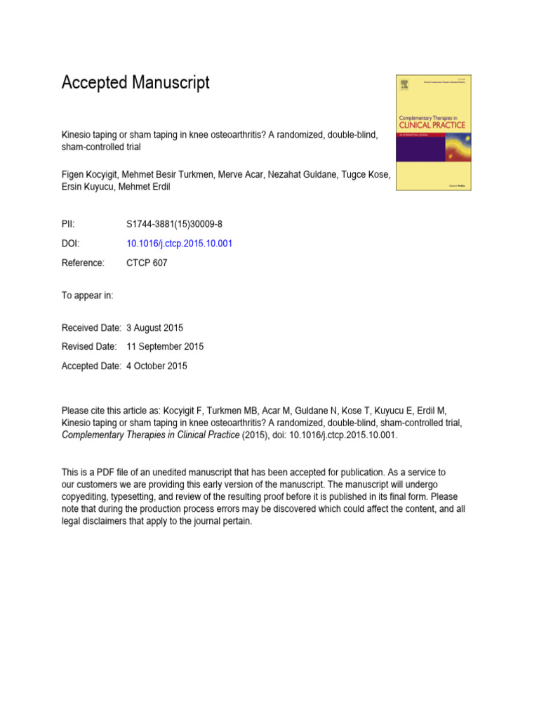 Kinesio taping or sham taping in knee osteoarthritis? A randomized ...