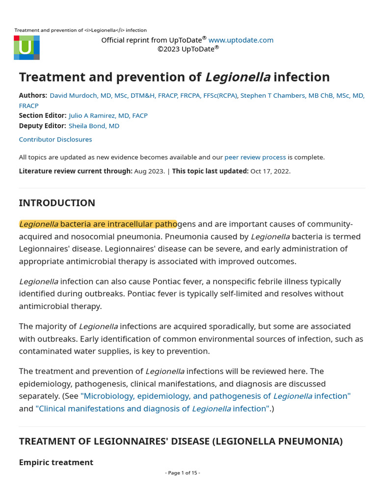 Legionnaires Disease - Treatment and Prevention | PDF | Pneumonia ...