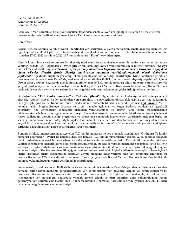 Bilgi Notu - Kurul Karar Özeti 17 - 02 - 22 - Clean - 22032022 | PDF