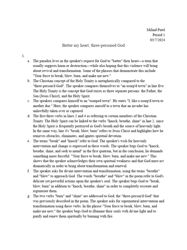 Batter My Heart, Three Personned God | PDF | Trinity | Holy Spirit
