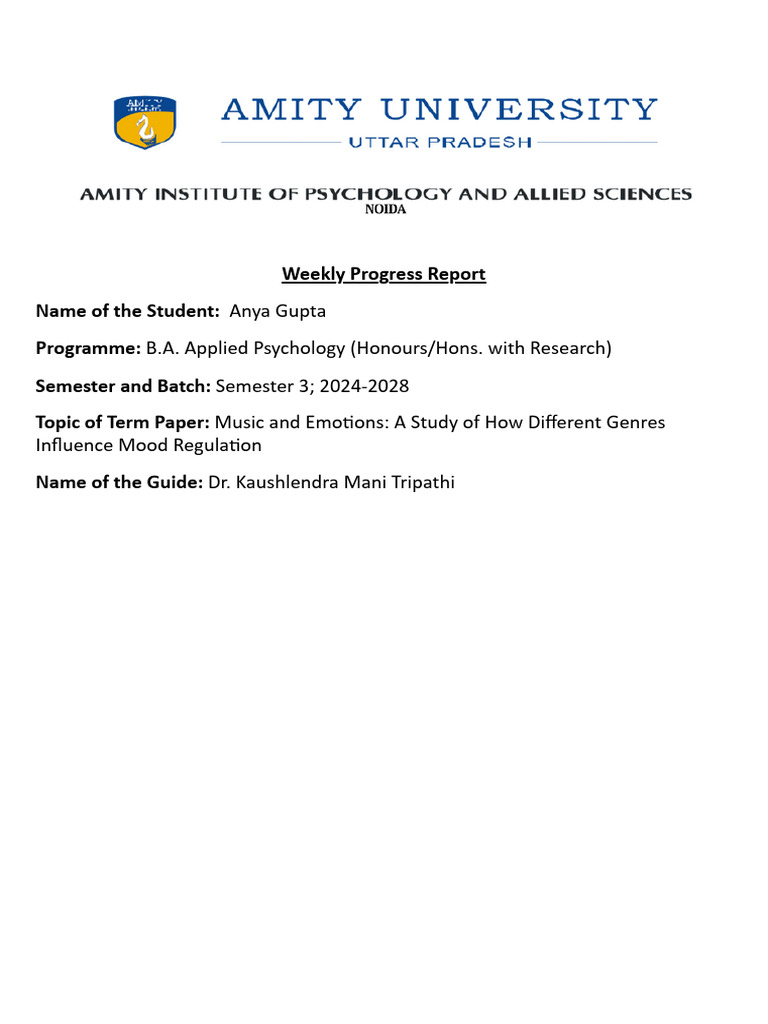 Weekly Progress Report - WPR.docx | PDF