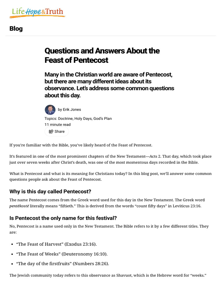 Gosp Questions and Answers About The Feast of Pentecost | PDF ...