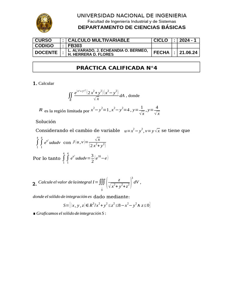 PC4 2024-1 FB303 Solucionario | PDF | Integral | Análisis matemático