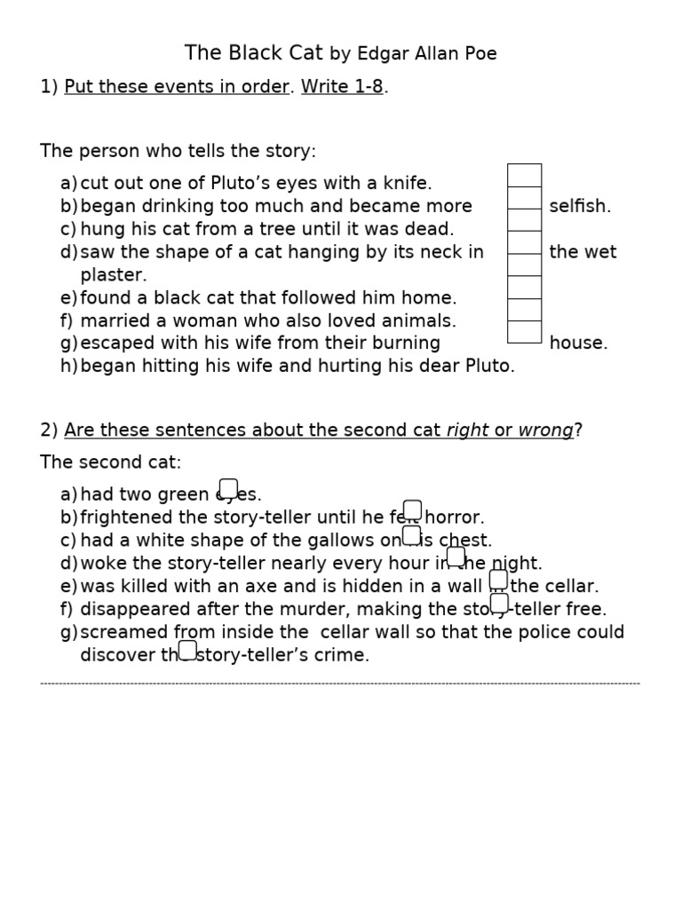 Activities for "The Black Cat" Analysis | PDF
