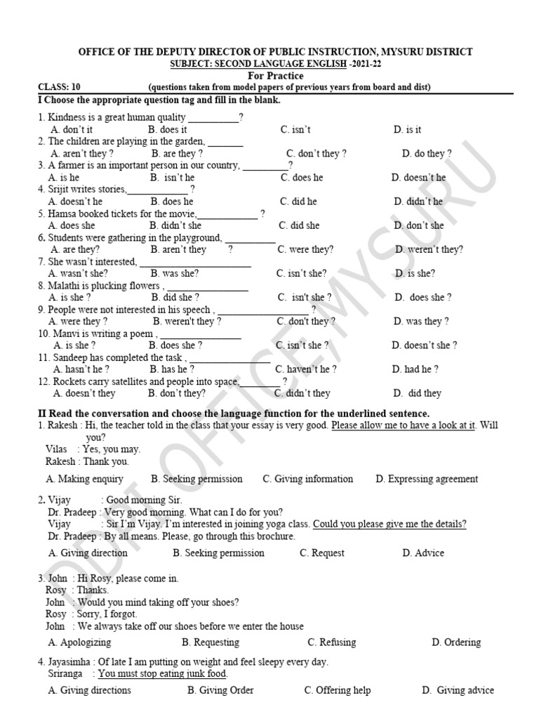 2021-22 Eng - Practice Questions From Previous Model Papers | PDF ...