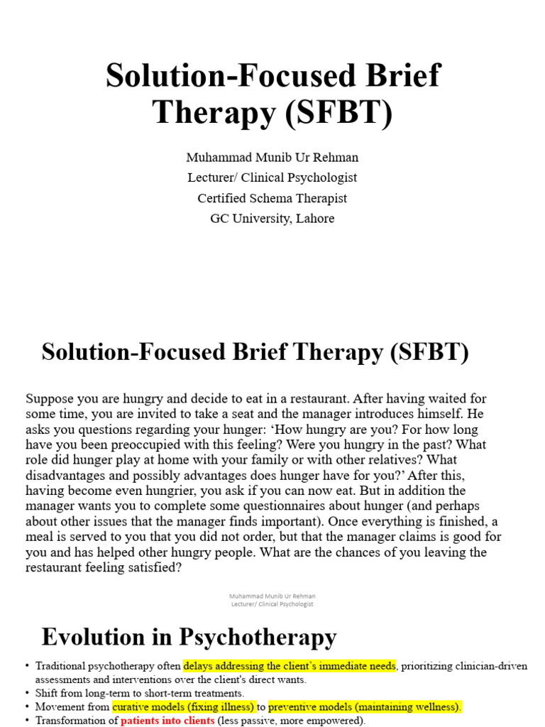 Solution Focused Brief Therapy | PDF | Psychotherapy | Clinical Psychology
