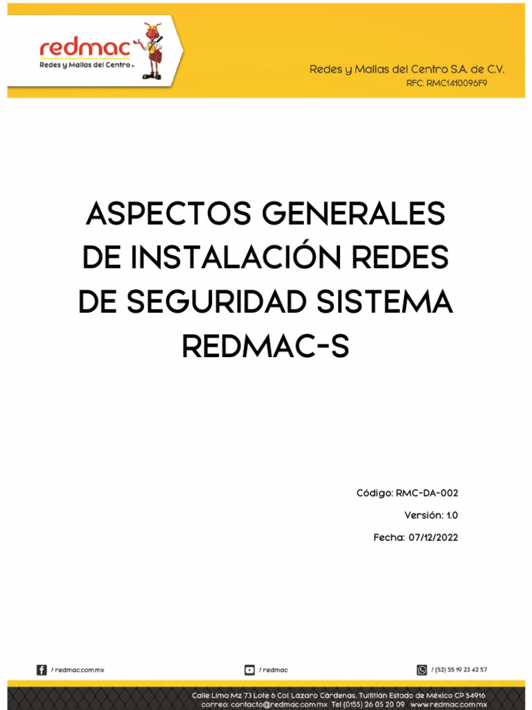 RMC-DA-002 Aspectos Generales de Instalación Sistema REDMAC S | PDF | Valores | Cuerda