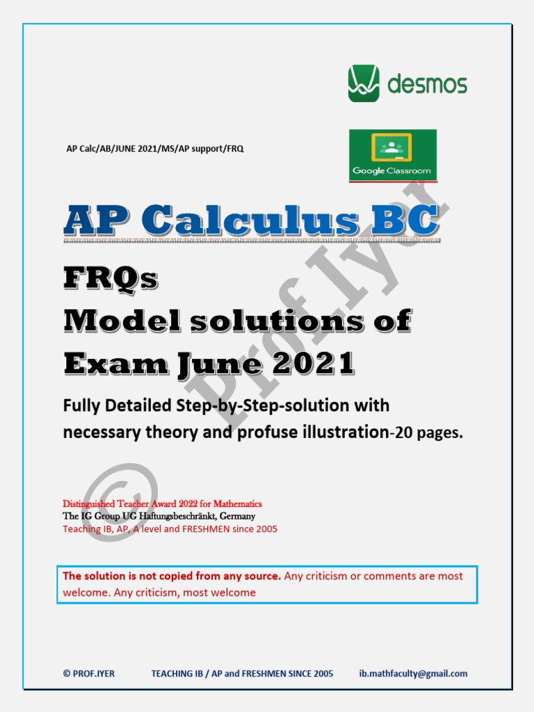 AP Calculus June 2021 Admin 3 Model Solutions Frqs | PDF | Function (Mathematics) | Numbers