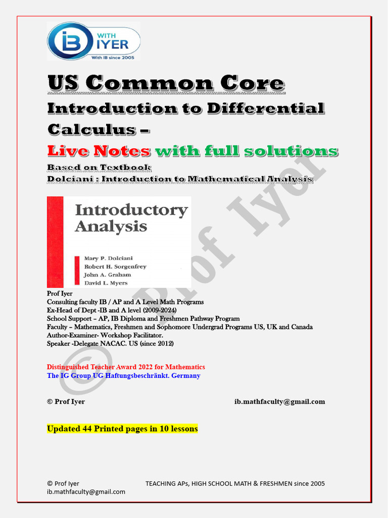 US Common Core - Introduction To Differentil Calculus | PDF | Tangent ...