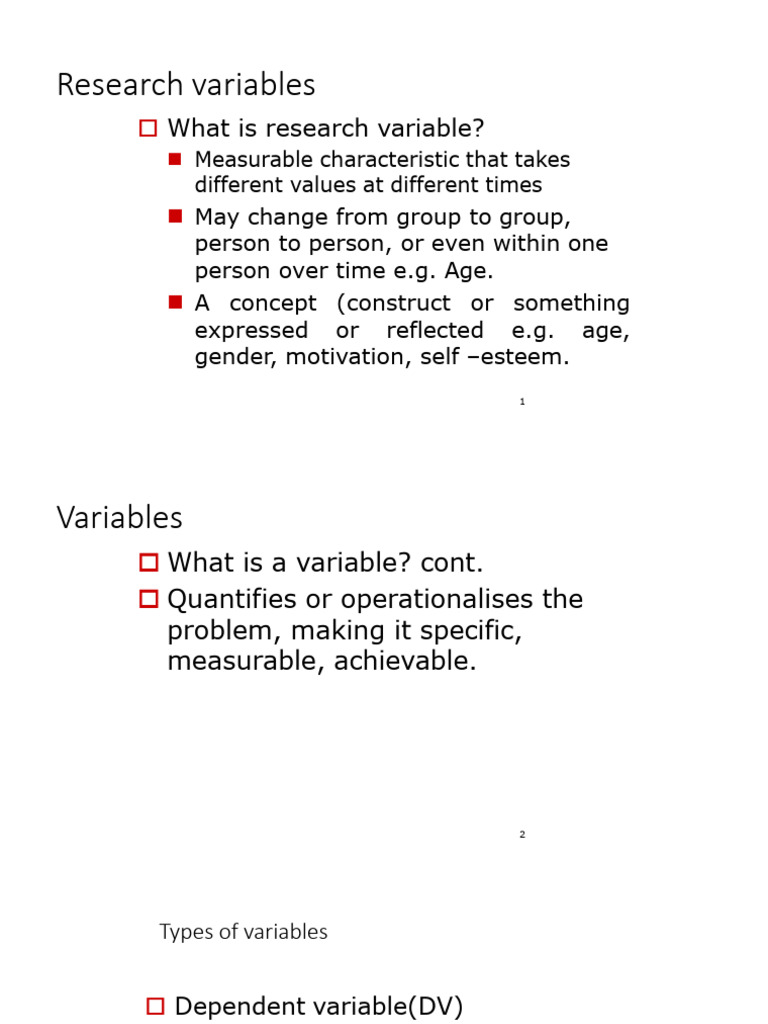 Lecture 3 - Research Variables | PDF | Hypothesis | Null Hypothesis