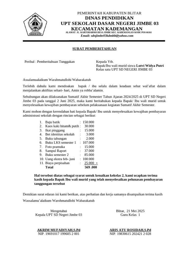 Surat Pemberitahuan Tunggakan | PDF