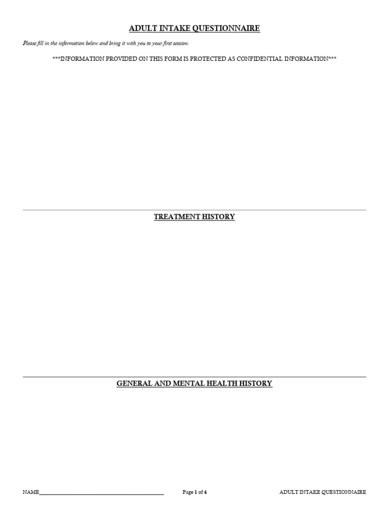 Adult Mental Health Intake Form | PDF | Mental Disorder | Mental Health