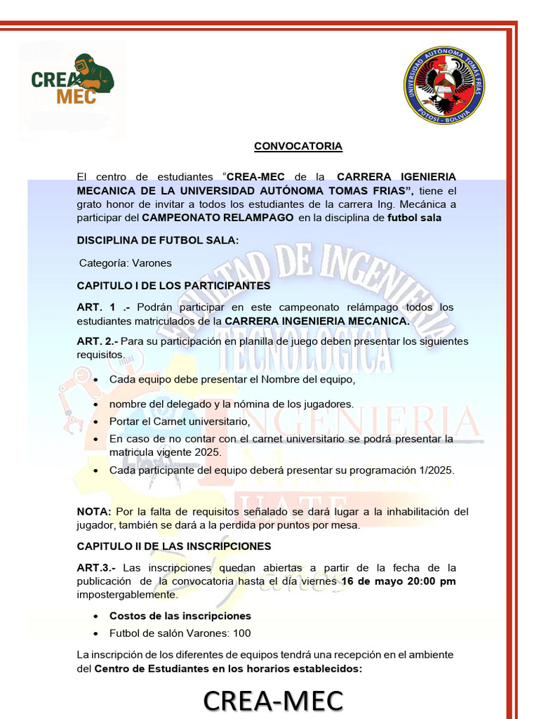 CONVOCATORIA - CAMPEONATO RELAMPAGO Del | PDF | Deportes | Asociación ...