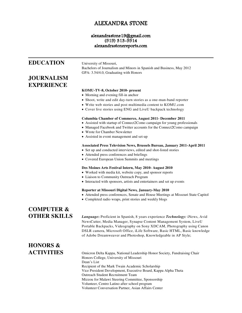 Alexandra Stone Resume | PDF | Communication | Mass Media