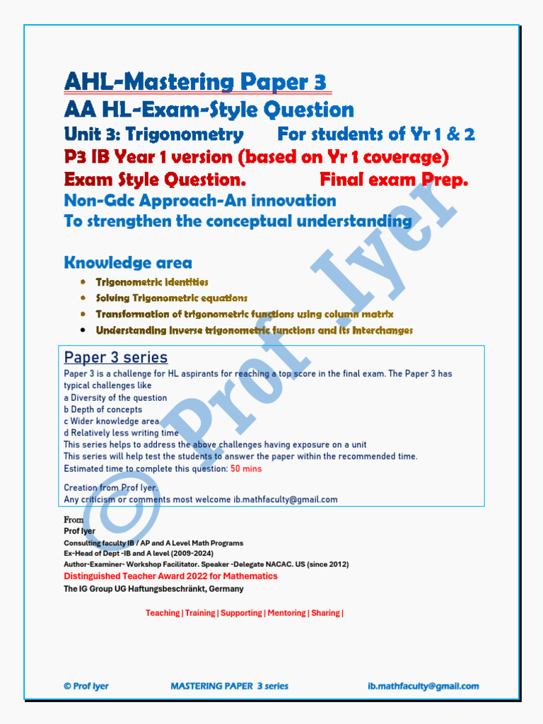 MASTERING PAPER 3 - TRIGONOMETRY - Identities and Equations - Only Q ...