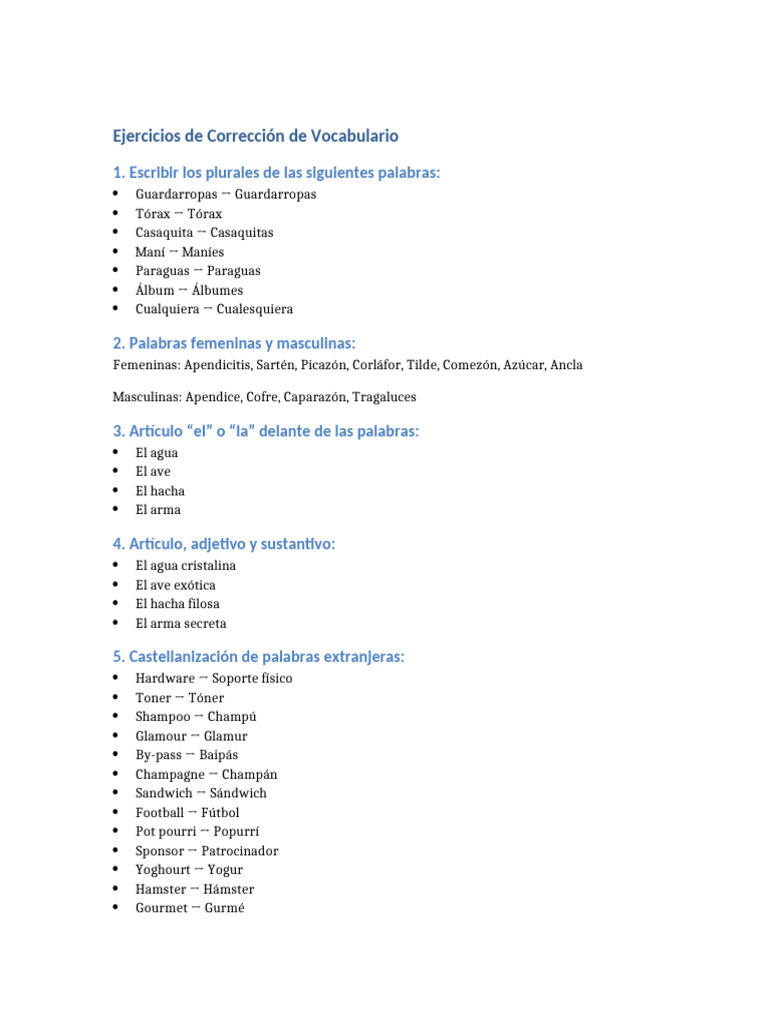 Ejercicios de Vocabulario y Gramática | PDF