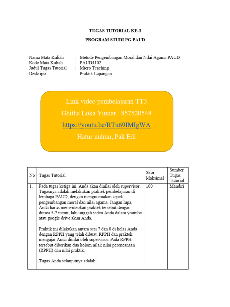 TT3 - Ghitha Loka Yuniar - 857520548 - Link Video Pembelajaran | PDF