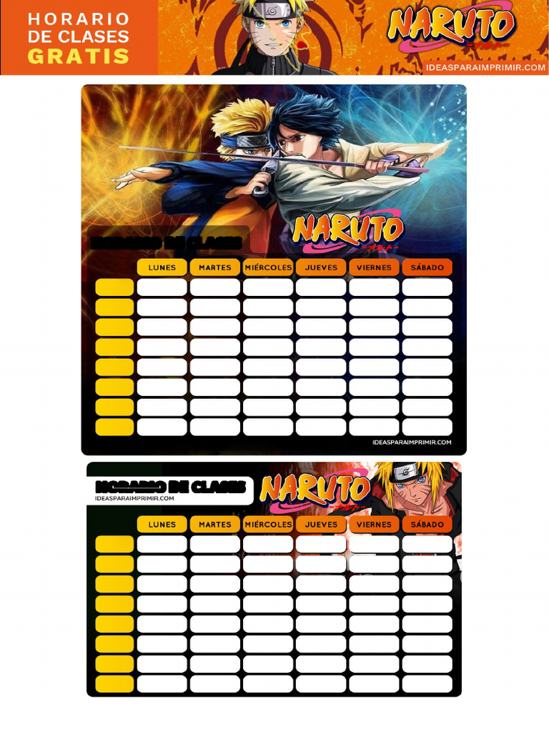 Horario de Clases Naruto para Imprimir Gratis | PDF